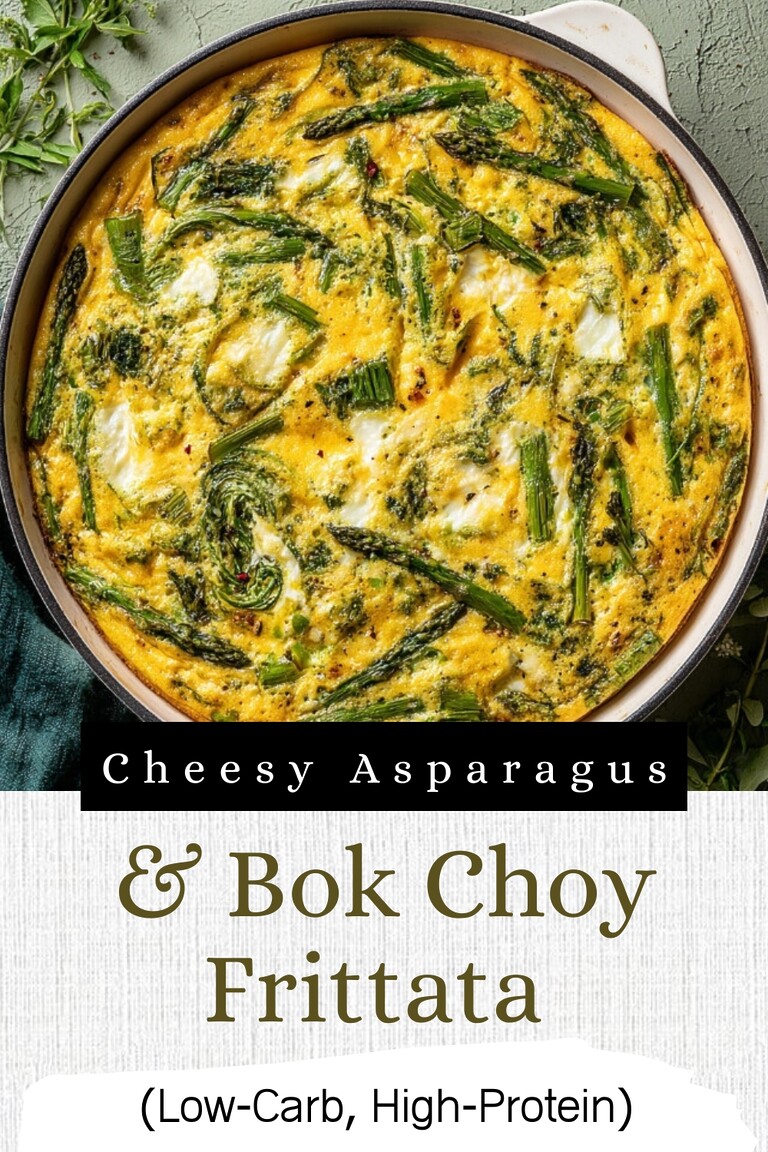 Cheesy Asparagus and Bok Choy Frittata - DailyZests